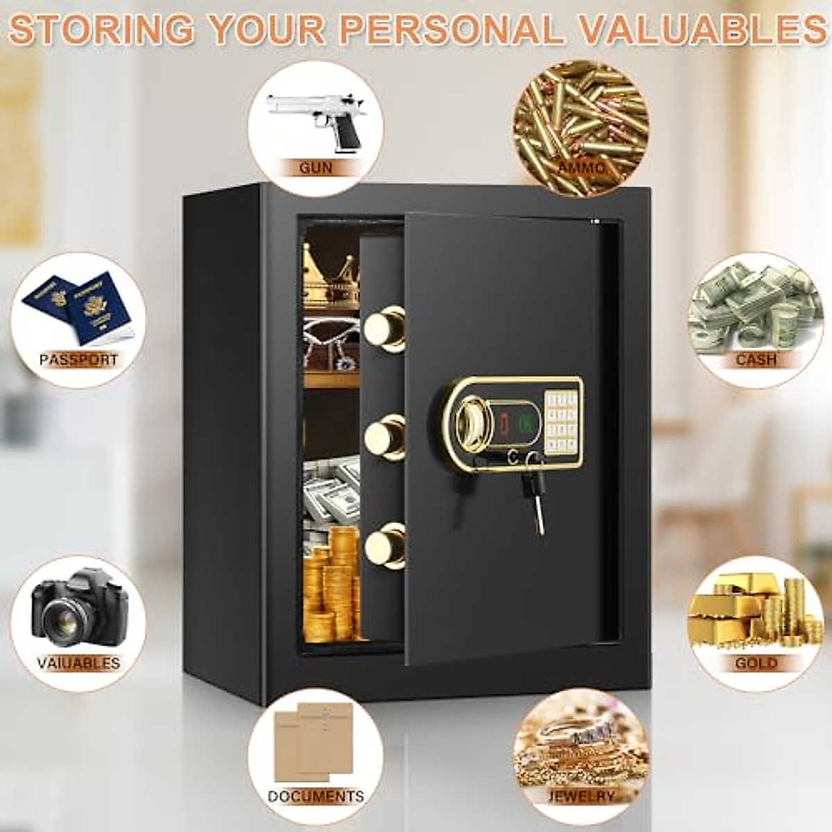 2.5 Cubic Large Fireproof Safe Box with Waterproof Fireproof Document Bag, Anti-Theft Home Safe with Combination Lock, Security Safe for Money Ammunition Medicines