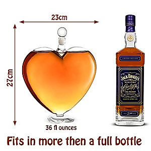 The Diamond Glassware Heart Decanter - Drink Pourer for Bourbon, Whiskey, Vodka, Brandy, Cognac - Clear, Airtight Container for Liquor & Whiskey- Fancy Handmade Barware Gift & Accessories for Women