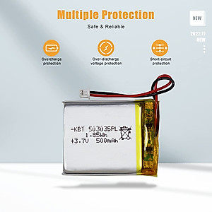KBT 3.7V 500mAh Li-Polymer Battery: 503035 Lipo Rechargeable Lithium-ion Replacement Batteries with PH 1.25 JST Connector, PH2.0/2.54 JST Connector for Replacement - 4pack
