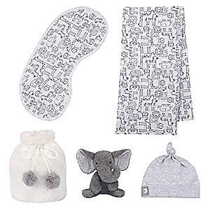 Lambs & Ivy 5 Piece Gray/White Plush Infant/Newborn Baby Gift Bag w/Swaddle
