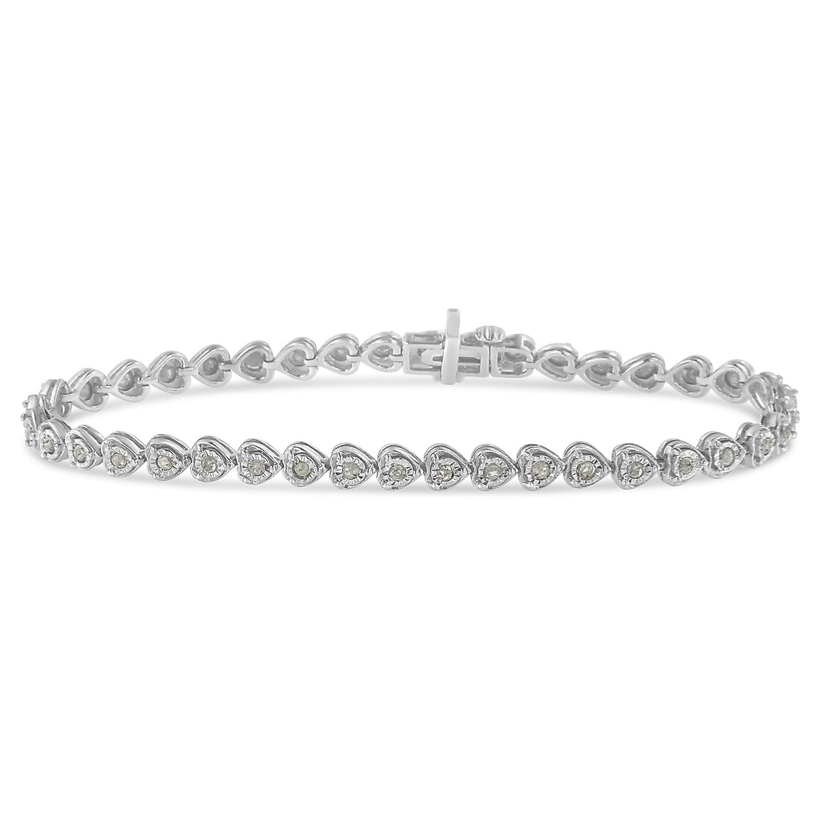 .925 Sterling Silver 1.0 Cttw Miracle Set Diamond Heart-Link 7" Tennis Bracelet (I-J Color, I2-I3 Clarity)