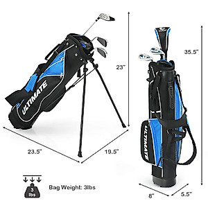 Tangkula Junior Golf Club Set for Children Right Hand, Includes #3 Fairway Wood & #7/#9 Irons, Putter, Head Cover & Rain Hood, Golf Stand Bag, Perfect for Children, Kids