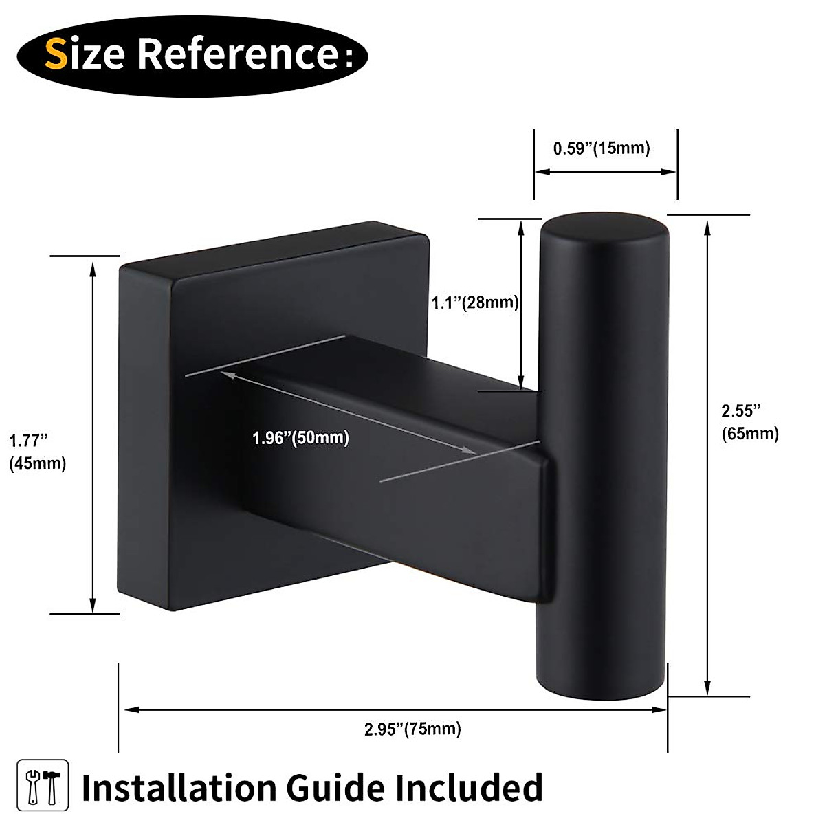 BEIGEEWY Matte Black Towel Coat Hook SUS 304 Stainless Steel Bathroom Robe Hook Wall Mounted Round Kitchen Heavy Duty Door Hanger 2 Pack