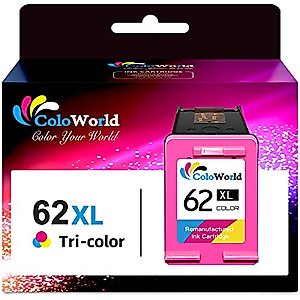 ColoWorld Remanufactured Ink Cartridge Replacement for HP 62XL 62 XL Work with Envy 7640 5660 5540 5661 5642 5640 5640 5663 5544 5542 5549 OfficeJet 5740 250 5745 5746 200 Printer Tray (1 Color)