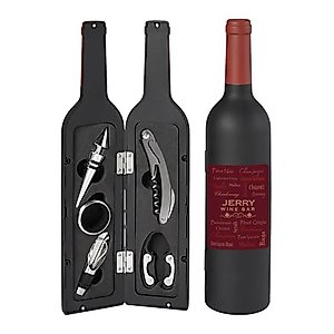 Let's Make Memories Personalized 5 Piece Tool Set - Wine Talk - Wine Bottle Opener - Unique Bar Accessories - Bottle-Shaped Holder - Personalize with Name