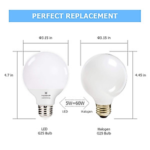 hansang G25 LED Vanity Light Bulb 5W (60W Incandescent Equivalent) 2700K Soft White,Decorative Globe Light Bulbs,E26 Base,500LM Perfect for Bathroom/Vanity Makeup Mirror,Non-Dimmable,4 Pack