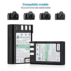 Powerextra 2 x EN-EL9 Battery & Charger with LCD Display Compatible with Nikon D40 D40x D60 D3000 D5000 Cameras