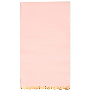 50 Pack Pink Paper Dinner Napkins with Gold Foil Scalloped Edges for Birthday Party, Wedding (3-Ply, 4 x 8 In)
