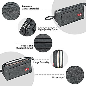 Big Capacity Pencil Case Large Pen Pouch Bag Office College School Travel Organizer Stationery Pouch Zipper Pencil Holder with Easy Grip Handle (Grey)