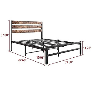 RIDFY Queen Bed Frame with Rustic Vintage Wood Headboard, Platform Bed Frame, Mattress Foundation, Strong Metal Slats Support,No Box Spring Needed,Easy Assembly,Noise-Free, Country Style, Brown
