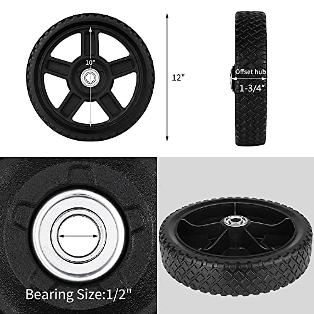 Lawn Mower Wheels 12 Inch 2 Pack for Push Mower Plastic Wheel Set Fits Most Standard Mowers Includes Bolts Nuts Washers