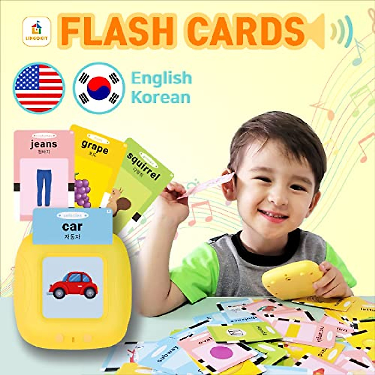Talking Flashcards Korean Bilingual Interactive Flashcards for Learning English/Korean- Talking ABC, Numbers, Animals, Countries Educational Montessori Toy for Toddlers and Preschool Kids