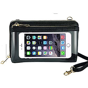 PUFER Clear Cell Phone Purse Wallet with Touchscreen Window Small Crossbody Bags for Women Wristlet Travel Black