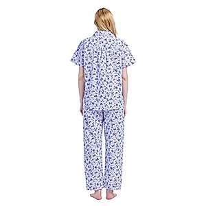 GLOBAL Women's 100% Cotton Pajama Sets | Two-Piece Soft Short-Sleeved and Long Pants PJs for Spring and Summer | Button Down Front Top and Drawstring Waist Bottom Nightwear