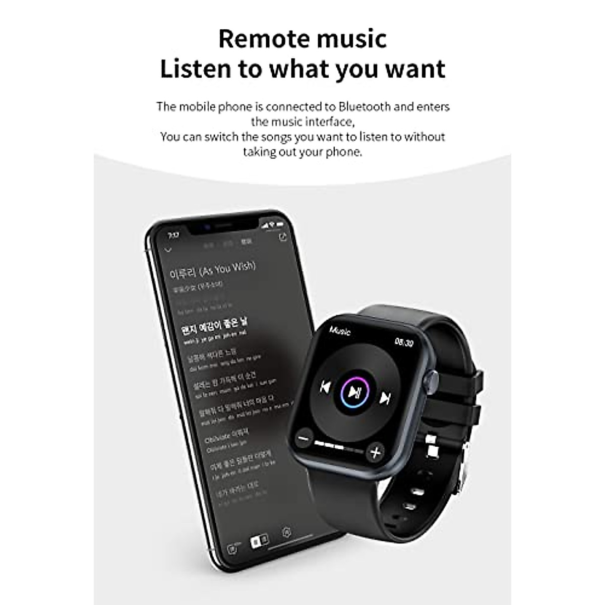 Smart watch, answer/dial phone, 1.83 inch fitness tracker, applicable to Android, IOS, sleep monitoring with blood pressure and blood oxygen, IP68 waterproof, applicable to men and women（Black）