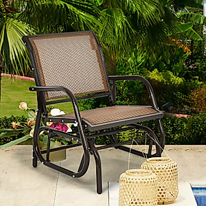 Giantex Swing Glider Chair W/Study Metal Frame Comfortable Patio Chair Love-Seat for Garden, Porch, Backyard, Poolside, Lawn Outdoor Rocking Chair (1, Brown)