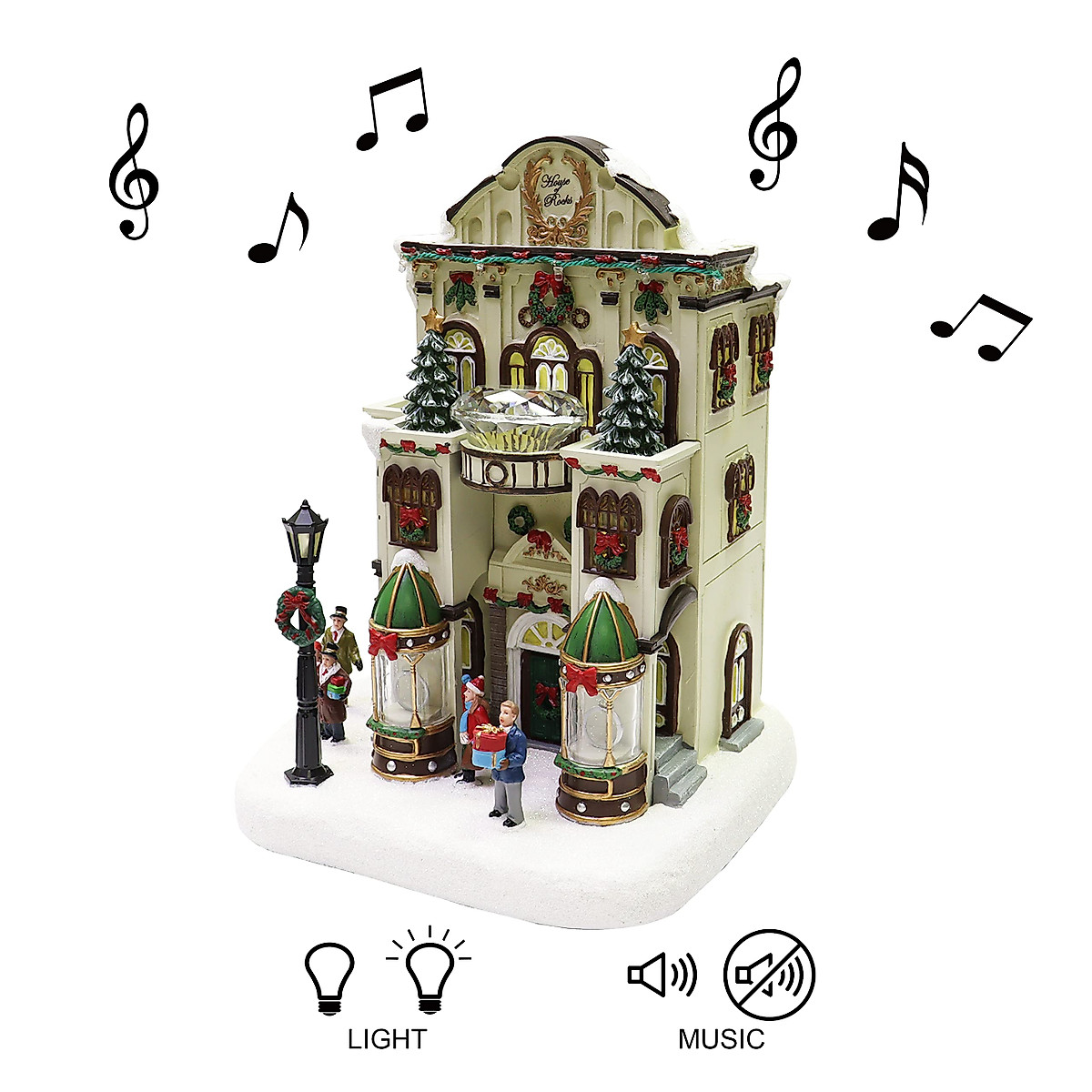 MOMENTS IN TIME 11" H Resin Christmas Village Building, Frosty's Fine Jewelry Shop with LED Lights and Christmas Music - Power Adapter (Included)