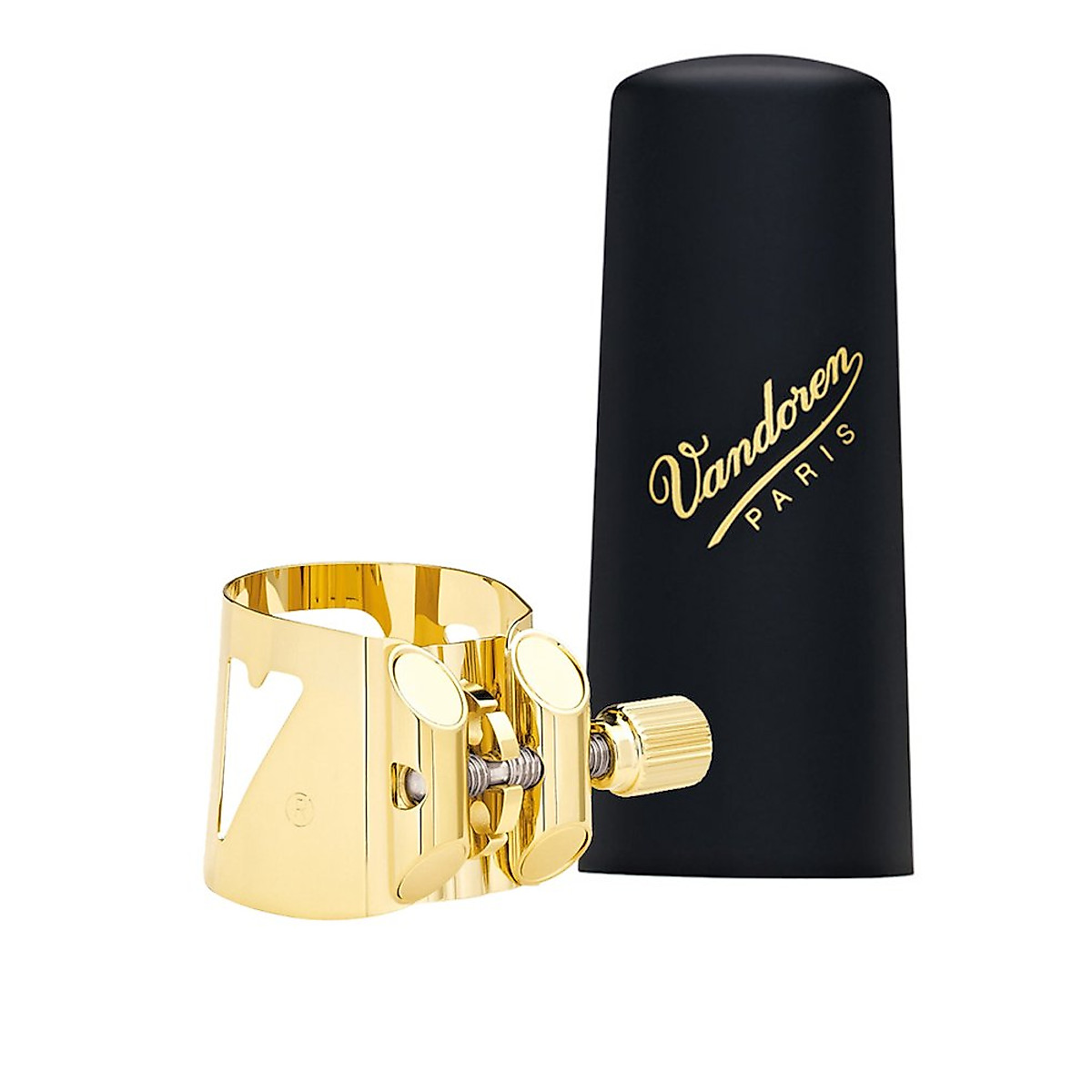 Vandoren LC07P Optimum Ligature and Plastic Cap for Alto Saxophone Gilded with 3 Interchangeable Pressure Plates, Black