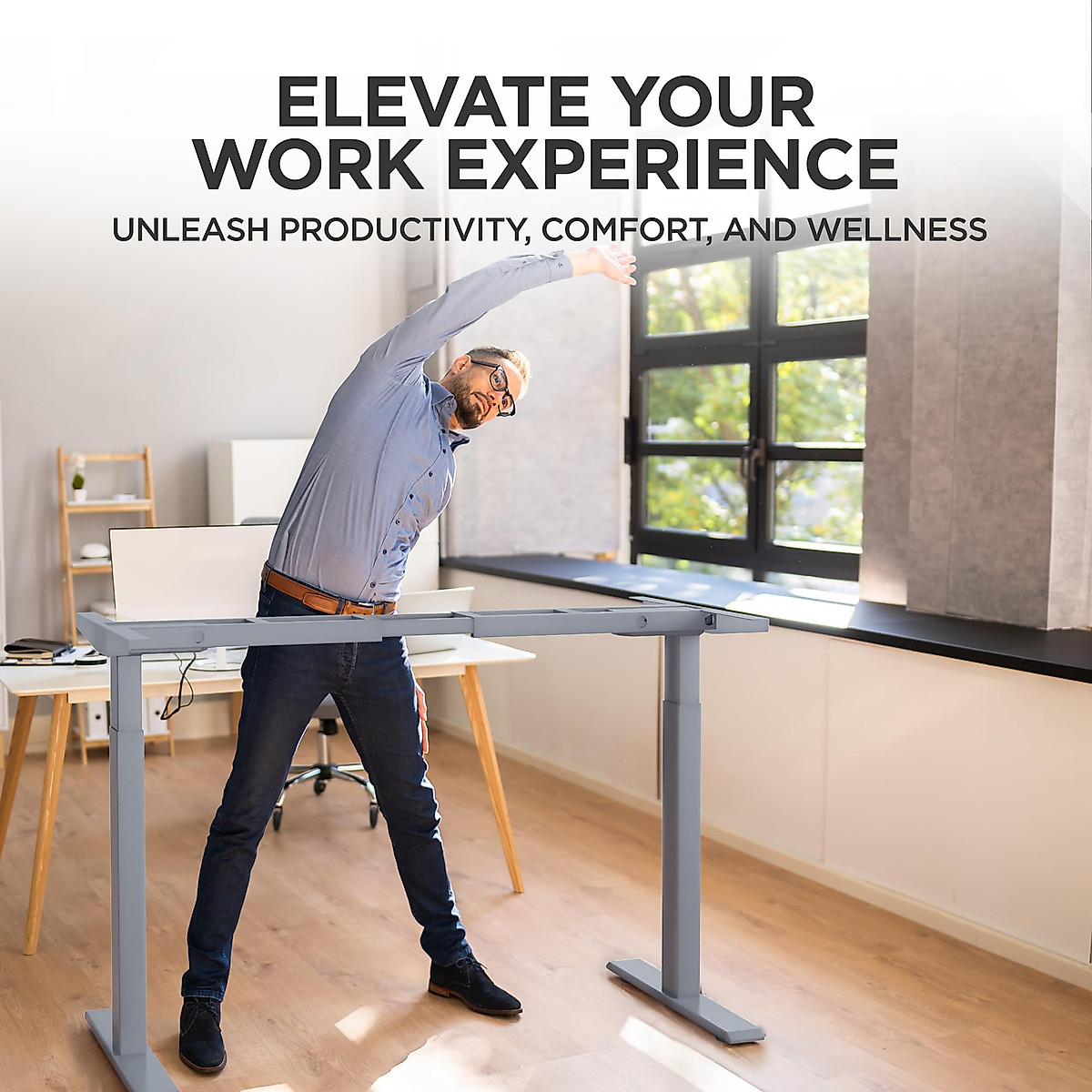 Uncaged Ergonomics Rise Up Standing Desk Legs – Dual Motor Standing Desk Frame with Memory Electric Standing Desk Frame Height Adjustable Table Legs for Sit Stand Desk Base Electronic Rising Desk