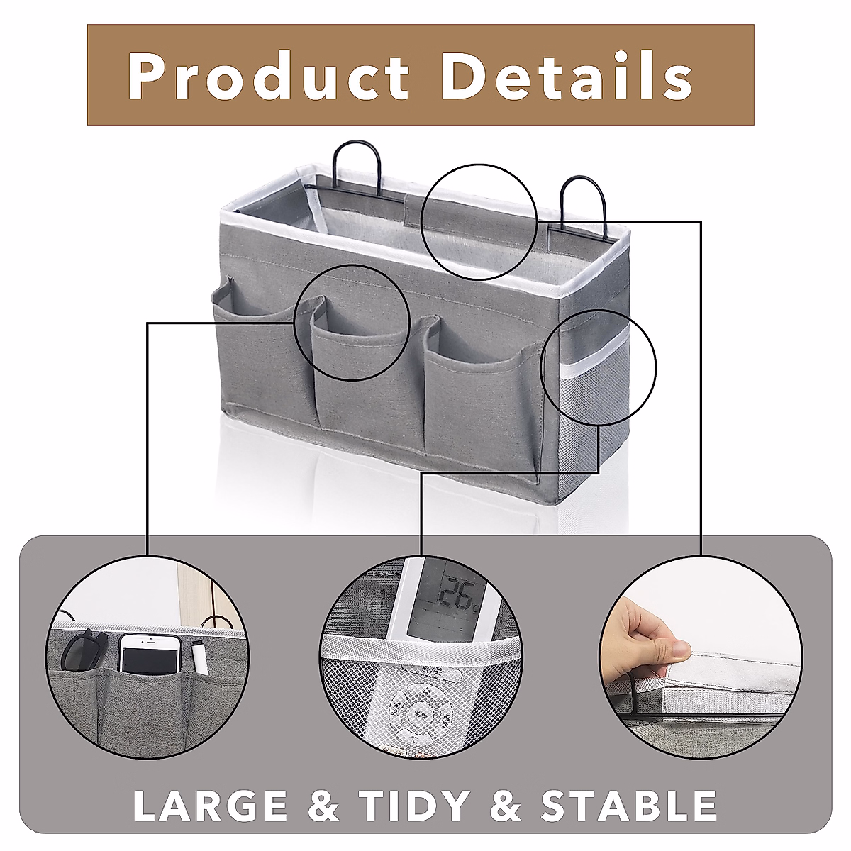 Kanrichu 2pcs 3-pockets Large Wall Hanging Organizer Bag, Linen Fabric Door Hanging Storage Baskets with Pockets, Waterproof Bin for Kitchen, Bedroom, Office, RV Camper (Gray_2pcs)