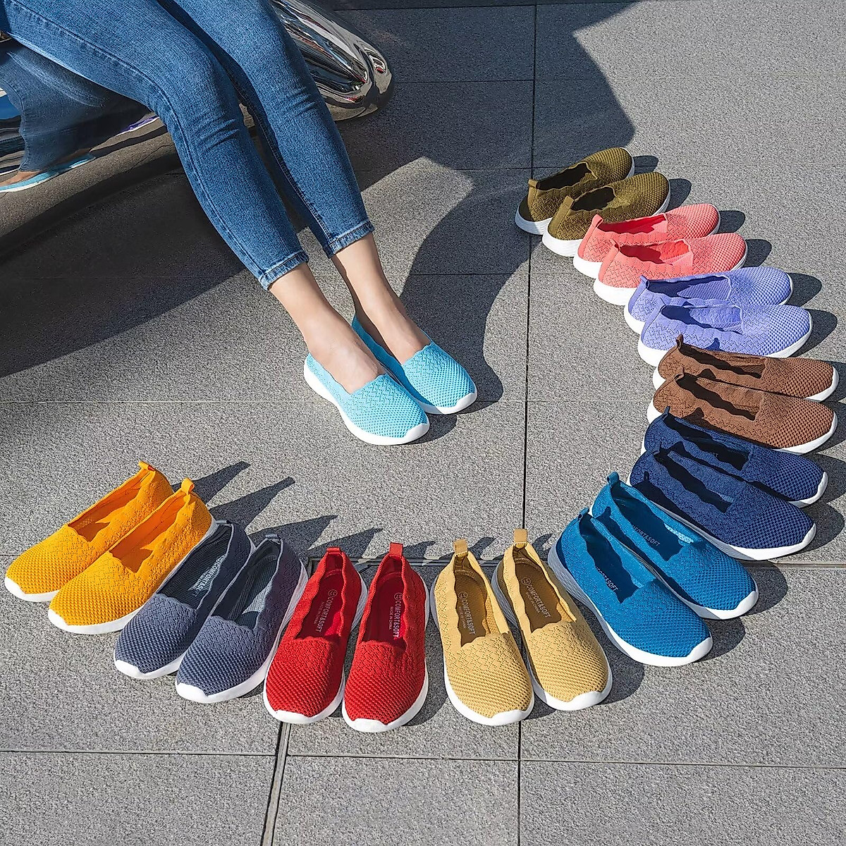 Puxowe Women's Slip on Wide Walking Flat Shoes-Comfortable Low-Top Knit Width Loafer Sneaker All BlackSize 8 US