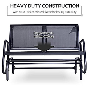 Outsunny 2-Person Outdoor Glider Bench Patio Double Swing Rocking Chair Loveseat w/Power Coated Steel Frame for Backyard Garden Porch, Black