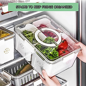 Airtight Fruit Storage Containers for Fridge with Lids, Food Storage Containers with Handle & 4 Removable Colanders, Refrigerator Organizers and Storage for Fresh Fruits, Vegetable Fresh Keeper