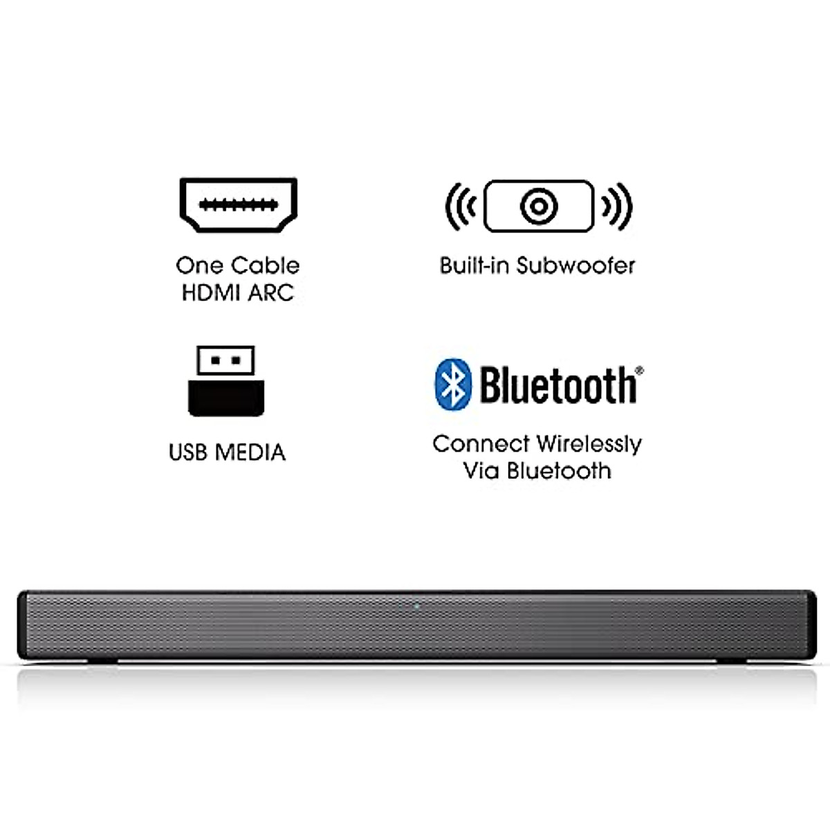 Hisense HS214 2.1ch Sound Bar with Built-in Subwoofer, 108W, All-in-one Compact Design with Wireless Bluetooth, Powered by Dolby Audio, Roku TV Ready, HDMI ARC/Optical/AUX/USB, 3 EQ Modes,Black