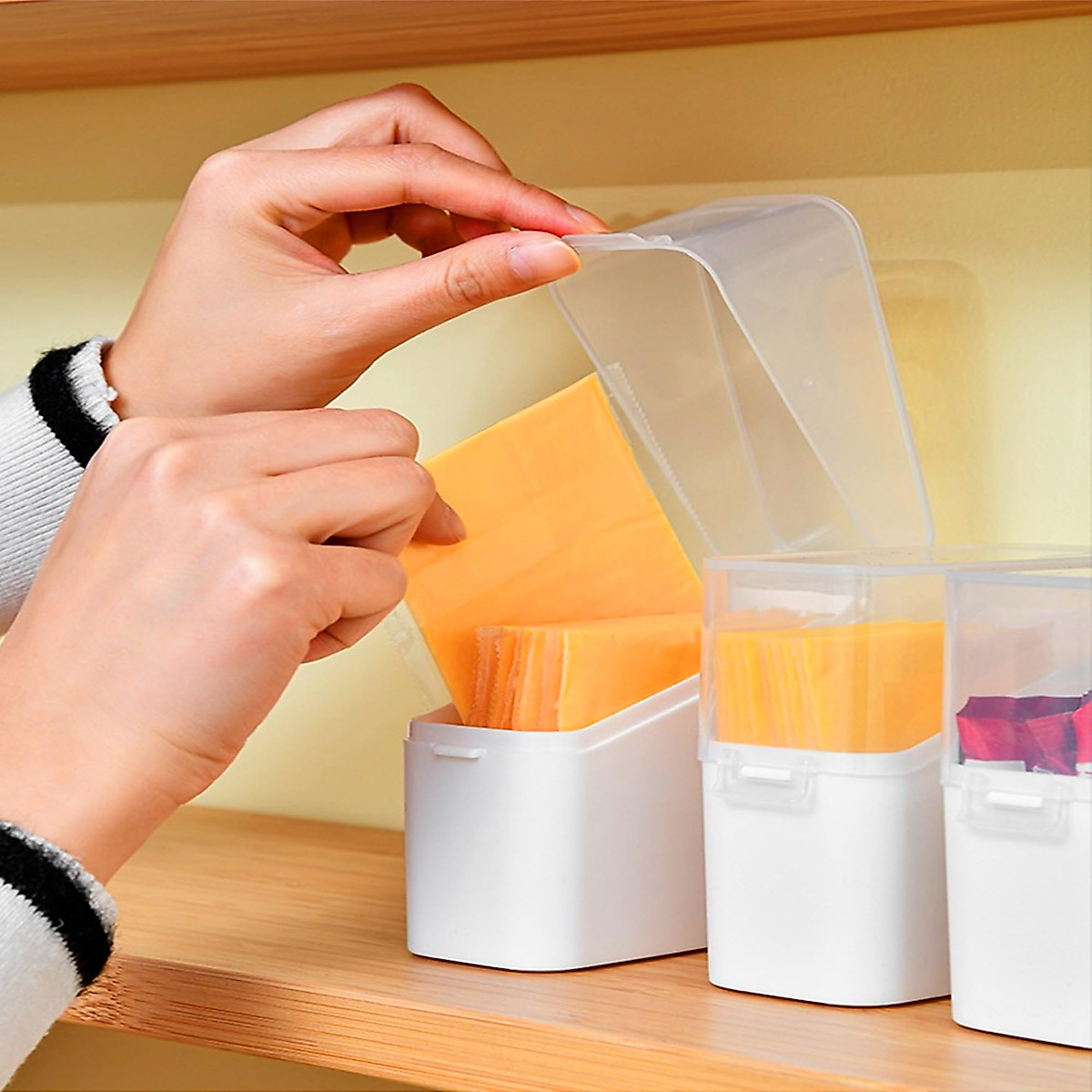 CREHNIL Cow Cheese Slice Holder Storage Container For Refrigerator Sliced Shredded Keeper Containers For Fridge (White)