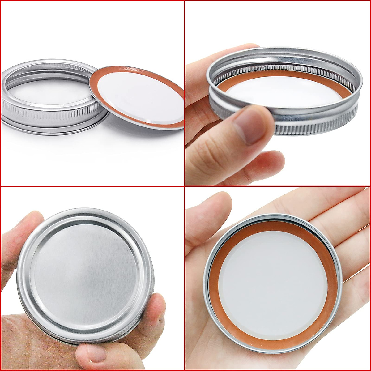 OTTOPT Canning Lids and Rings Regular Mouth -Mason Jar Lids Regular Mouth with Silicone Seals Rings for Ball or Kerr Jars, Rust-Proof Split-Type Leak Proof, Silver24 Count (Lids&Rings)