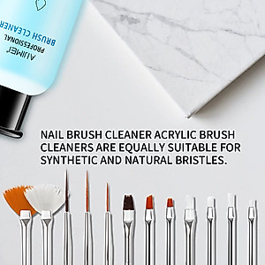 AIJIMEI Nail Brush Cleaner Preserver & Restorer Nail Brush Cleaner Solution Clean Manicure Brushes Set A with Glass Cup & Cleaning Cotton Pads for Nail Art Brushes 58ml (Brush Cleaner 2OZ)