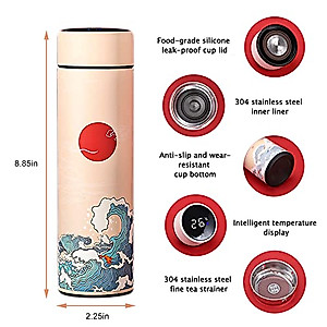 Coffee Thermos Water Bottle, Smart Tea Infuser Bottle with LED Temperature Display, Trendy style 17 OZ Stainless-Steel Water Bottle