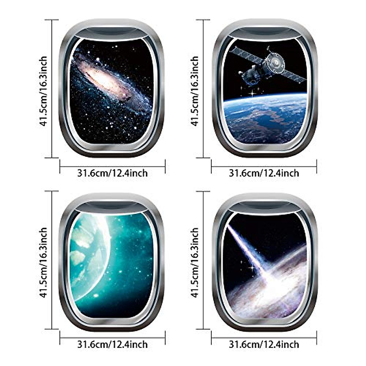 6 Pieces 3D Space Capsule Window Wall Decal Outer Space Wall Stickers Spacecraft Astronaut Wall Mural Poster for Kids Nursery Bedroom Home Decoration, 11 x 15 Inches