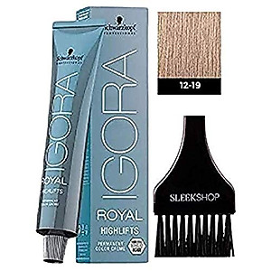 Schwarzkopf IGORA Royal HIGHLIFTS Permanent Hair Color Creme (with Sleek Tint Applicator Brush) Haircolor Cream (12-19 Special Blonde Cendre Violet)