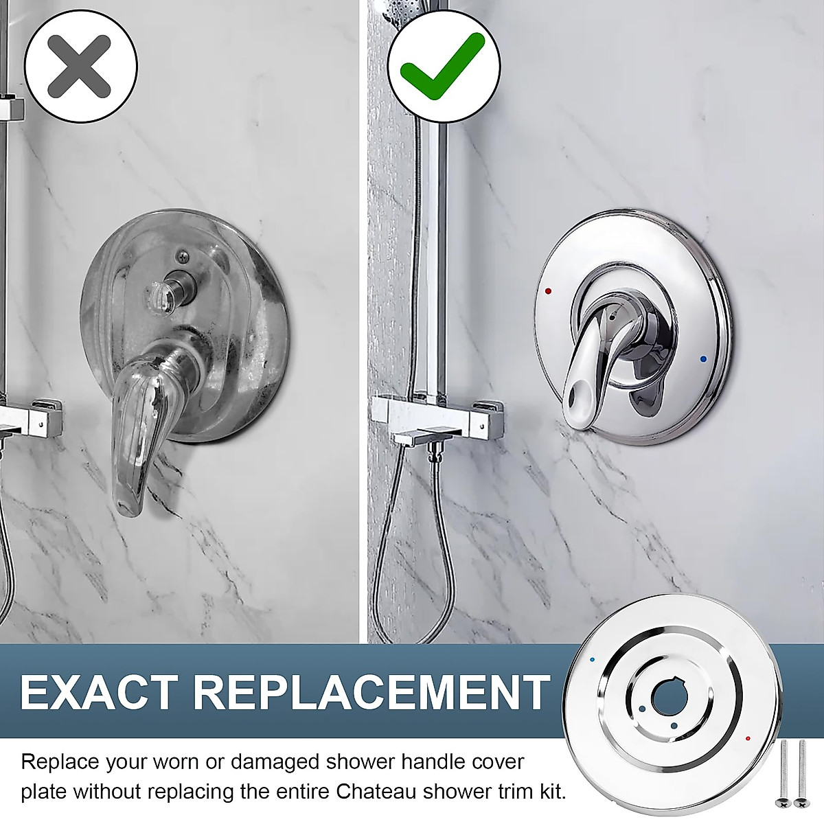 Shower Faucet Cover Plate Replacement for Moen 16090, Shower Escutcheon Plate Compatible with Most Chateau Single-handle Tub and Shower Faucets, Shower Trim Kit Parts