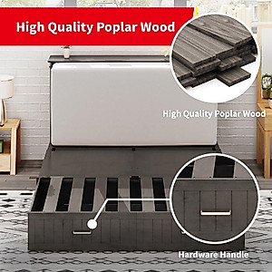 PUREMIND Murphy Bed Cabinet with Built-in Charging Station and Storage Drawer, Solid Wood Cabinet Bed Queen Size with Mattress, Murphy Cube Chest Bed for Guest Room, Home, Office,Gray