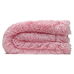 Chanasya Fuzzy Shaggy Faux Fur Throw Blanket and Pillow Cover 3-Piece Set - Lightweight Plush Sherpa Throw (50x65 Inches) and 2 Matching Throw Pillow Covers (18x18 Inches) for Bed Couch - Pink