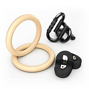 Vitoniq Premium Wood Gymnastics Rings and S-Shaped Push Up Bars Set – Strength Training & Calisthenics Equipment – Non-Slip Birch Wooden Rings, Adjustable Straps, Ergonomic Pushup Handles
