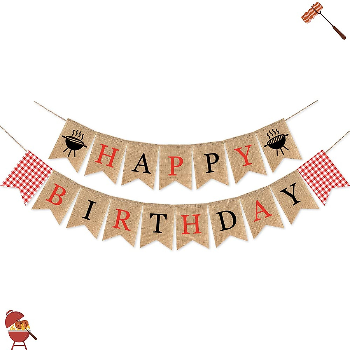 SWYOUN Burlap Happy Birthday Banner with Grill BBQ Theme Party Supplies Barbecue Party Garland Decoration