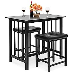Best Choice Products 3-Piece Counter Height Dining Table Furniture Set for Kitchen, Bar, Bonus Room w/ 2 Faux Leather Backless Stools, Compact, Space-Saving Design - Black