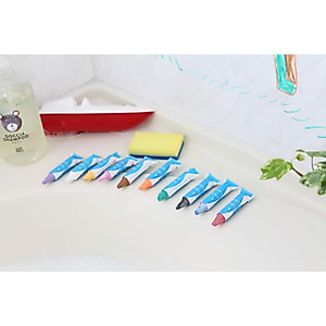 Kitpas English Label Bathtub Crayons 10 Colors with Sponge, For Kids Ages 3+, Bright Colors, Erasable with a Wet Sponge