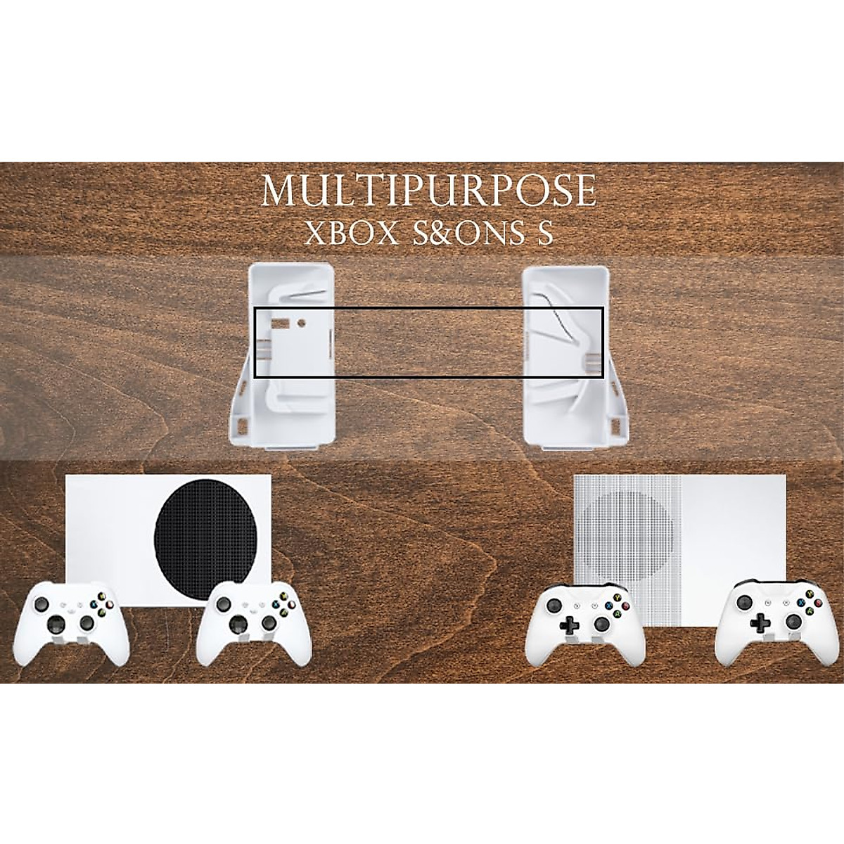 Wabracket Wall Mount Holder Bundle for XBOX Series S/One S/Xbox Series X, Double Controller Bracket with Charging Hole & Earphone Wall Mount, Space Saving Design with Charging Cable(White)