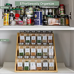 ECLECTICS KC Wooden Spice Rack Organizer for Kitchen Drawer, Cabinet, and Countertop - Organic Bamboo- 3 Tier Shelf -Includes 48 Stickers & Anti-Slip Pads