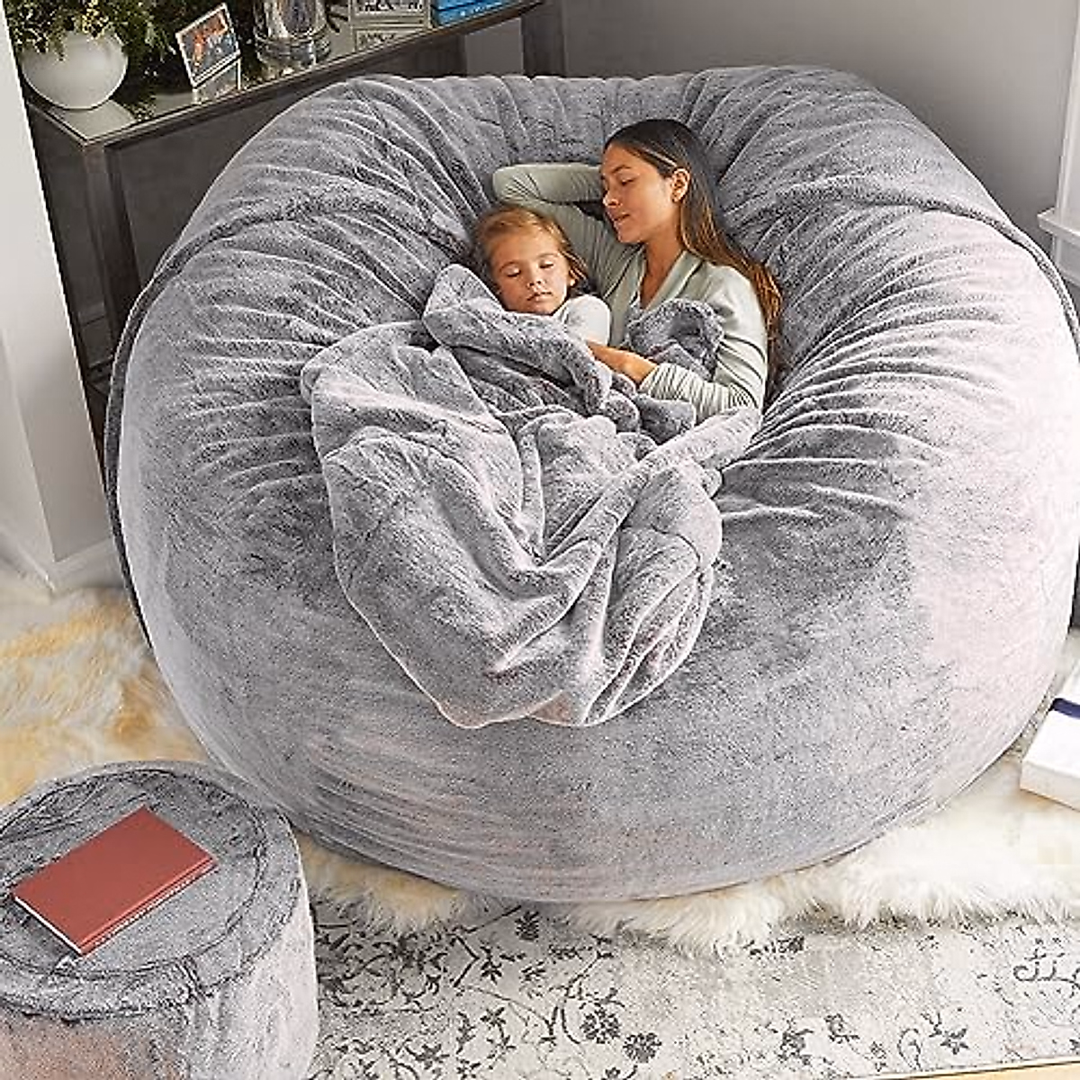 ZGLCQSGY Bean Bag Chair Cover 5ft Fluffy Bean Bag Chairs for Adults PvFur Light Grey BeanBag Cover Living Room Furniture