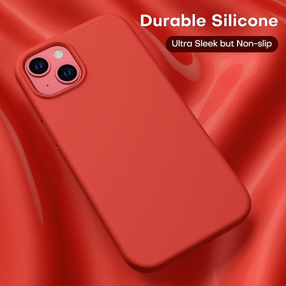 CellEver Heavy-Duty Silicone Case for iPhone 13 Mini - Two Shatterproof Glass Screen Protectors, Military Drop Protection, Scratch-Free Interior, Bright Red