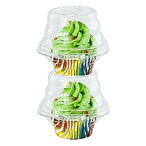 Katgely Individual Cupcake Containers (Pack of 50)- Single Compartment Clear Plastic Cupcake Boxes, Cupcake Holder - Stackable, Deep Dome, Disposable & BPA-Free