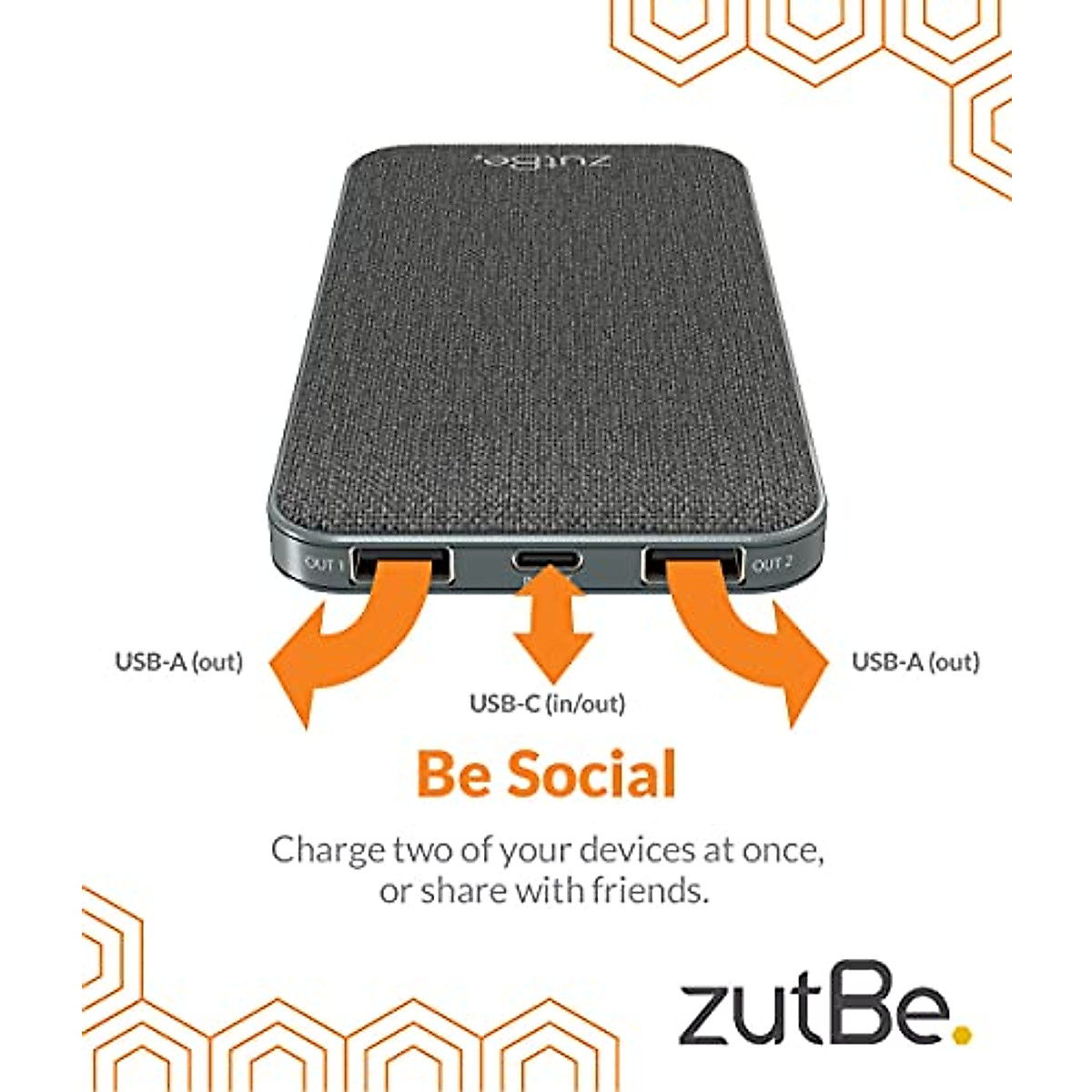 zutBe PowerTrip 10000mAh Portable Charger with 1 USB-C 2 USB-A Ports and 18W of Power Delivery PD Charge Any iPhone 14/13/12/11/ Samsung Galaxy iPad Pixel Switch and More (Wall Charger Not Included)