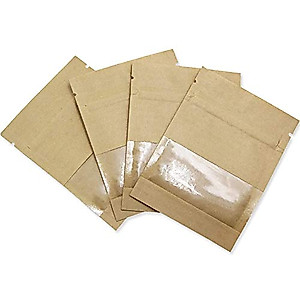 100PCS Clear Window Airtight Brown Kraft Paper for Food Storage Zipper Packaging Bags Resealable Heat Seal Pouch Smell Proof Sample Coffee (Brown,5.1x7.08 Inch)