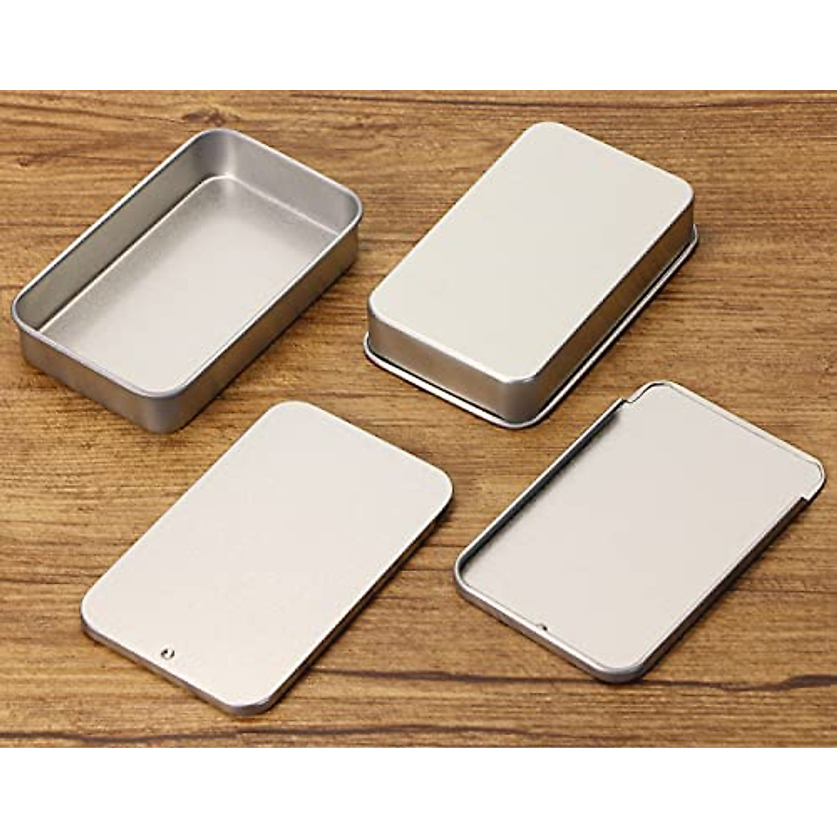 Mini Skater 4Pcs 3.15"x1.97"x0.59"Mini Metal Slide Top Tin Container, Sliding Cover Push-Pull Tin Box,Portable Slide Cover Storage Box for Wedding Jewelry Lip Balm Container Cosmetic Organizer(Silver)