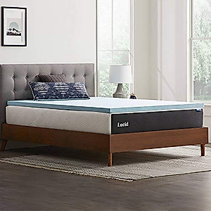 LUCID 2 Inch Advanced Memory Foam Topper - Gel Infused - Quick Rebound Foam - Relieves Pressure Points Mattress Topper, Queen, Blue